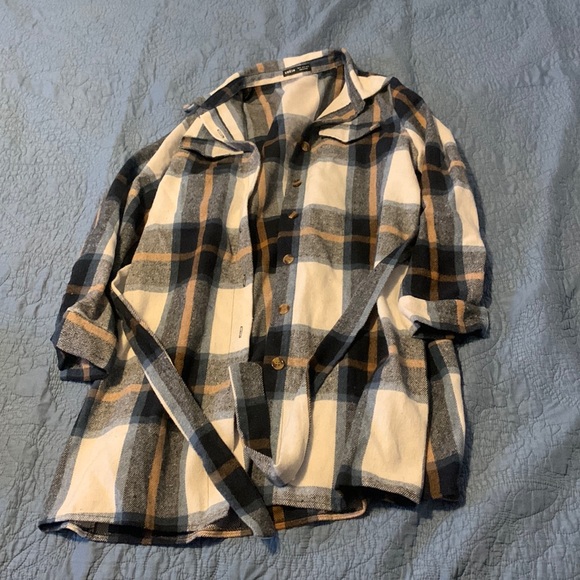 SHEIN | Dresses | Shein Blue Gold And White Shirt Dress Or Flannel ...